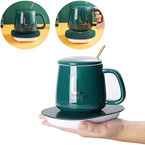 PUPZY Smart Coffee Set Auto On/Off Gravity-Induction Mug Office Desk Use, Candle Wax Cup Warmer Heating Plate (Up to 131F/55C), 14oz