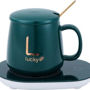 PUPZY Smart Coffee Set Auto On/Off Gravity-Induction Mug Office Desk Use, Candle Wax Cup Warmer Heating Plate (Up to 131F/55C), 14oz