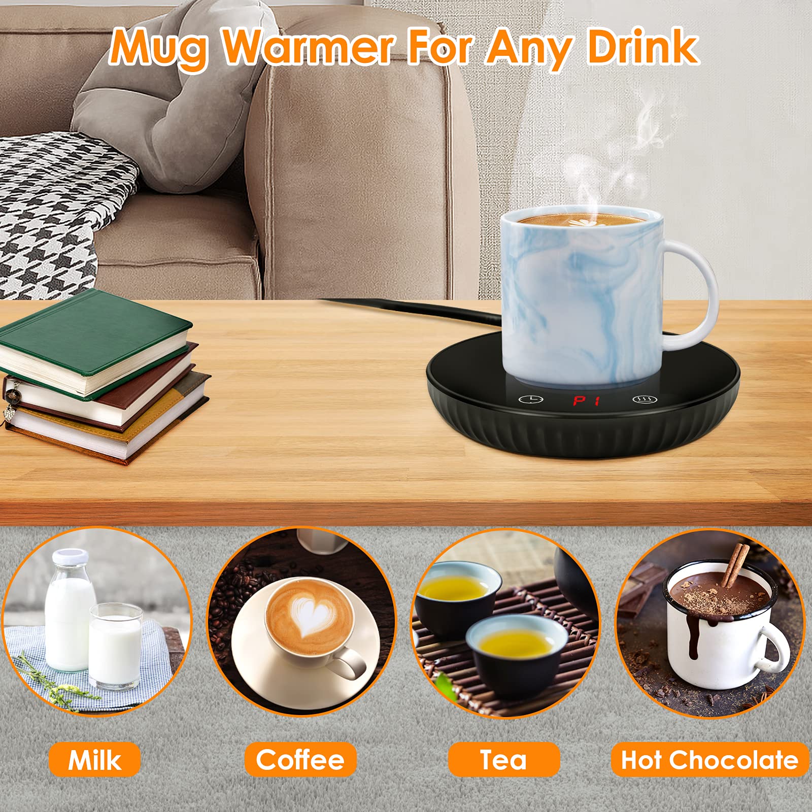 Safe2m Coffee Mug Warmer, Electric Warmer with Auto Shut Off and Timing, 2 Temperature Setting Smart Cup for Warming & Heating Beverage Milk Tea Desk Home Office Gifts, 2021 Black