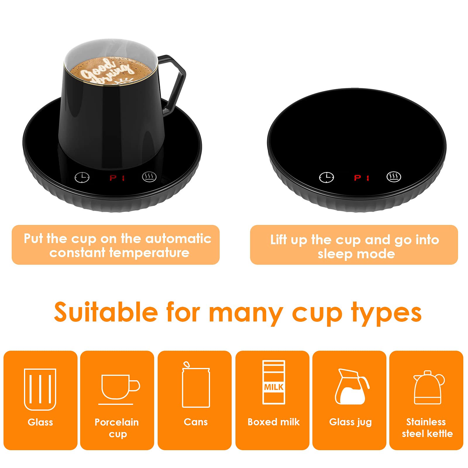 Safe2m Coffee Mug Warmer, Electric Warmer with Auto Shut Off and Timing, 2 Temperature Setting Smart Cup for Warming & Heating Beverage Milk Tea Desk Home Office Gifts, 2021 Black