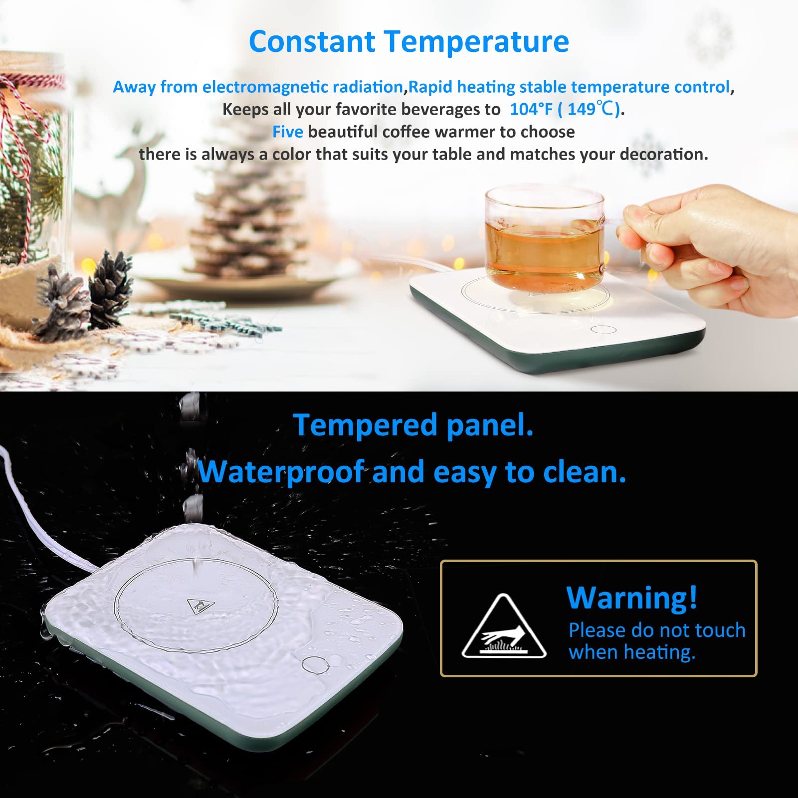 Misby Mug Warmer, Coffee Cup Warmer with Auto Shut Off Coffee Warmer for Desk Use, Electric Coffee Mug Warmer Keep Coffee, Beverage, Milk, Tea （White +Green）