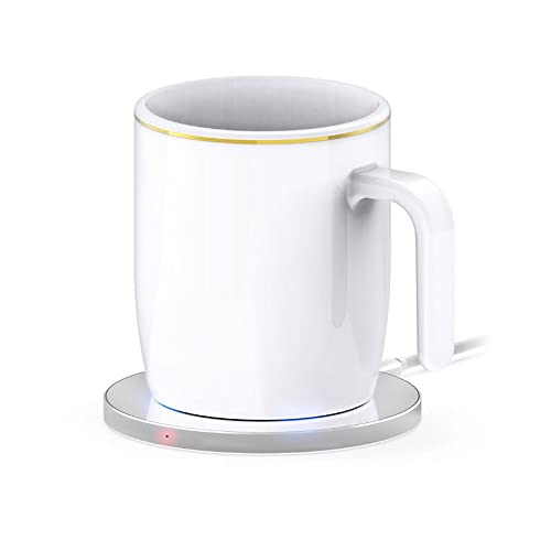 Wireless Coffee Cup Mug Warmer Heater top Bone China Cup Mug Warmer Wireless Charger Temperature Control Mug Heater Automatic Warmer Mug Cup USB Powered Warmer Cup for Cocoa,Milk,Tea 280ml