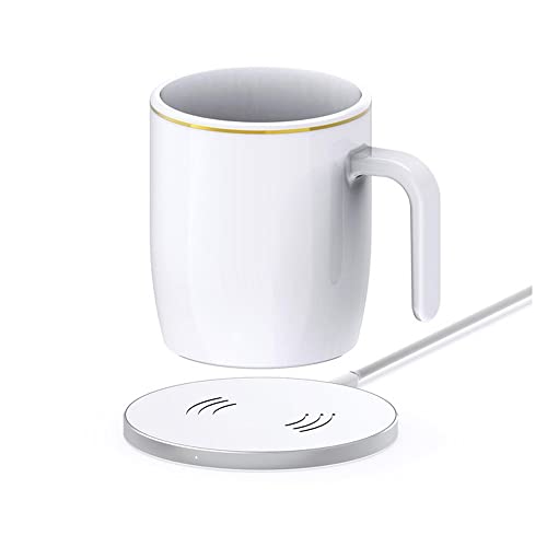 Wireless Coffee Cup Mug Warmer Heater top Bone China Cup Mug Warmer Wireless Charger Temperature Control Mug Heater Automatic Warmer Mug Cup USB Powered Warmer Cup for Cocoa,Milk,Tea 280ml