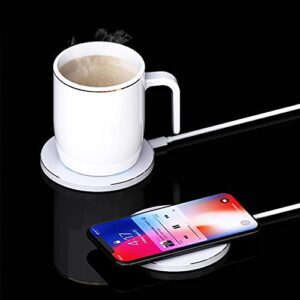 Wireless Coffee Cup Mug Warmer Heater top Bone China Cup Mug Warmer Wireless Charger Temperature Control Mug Heater Automatic Warmer Mug Cup USB Powered Warmer Cup for Cocoa,Milk,Tea 280ml