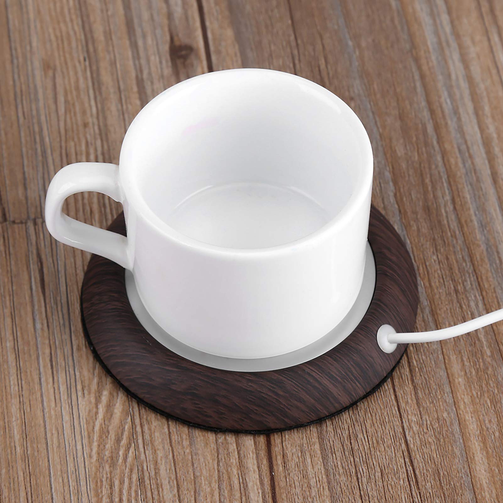 USB Coffee Mug Warmer, Wood Grain Cup Warmer Heat Beverage Mug Mat Coffee Heater Pad Bright Wood Grain (Dark Walnut Wood Grain)