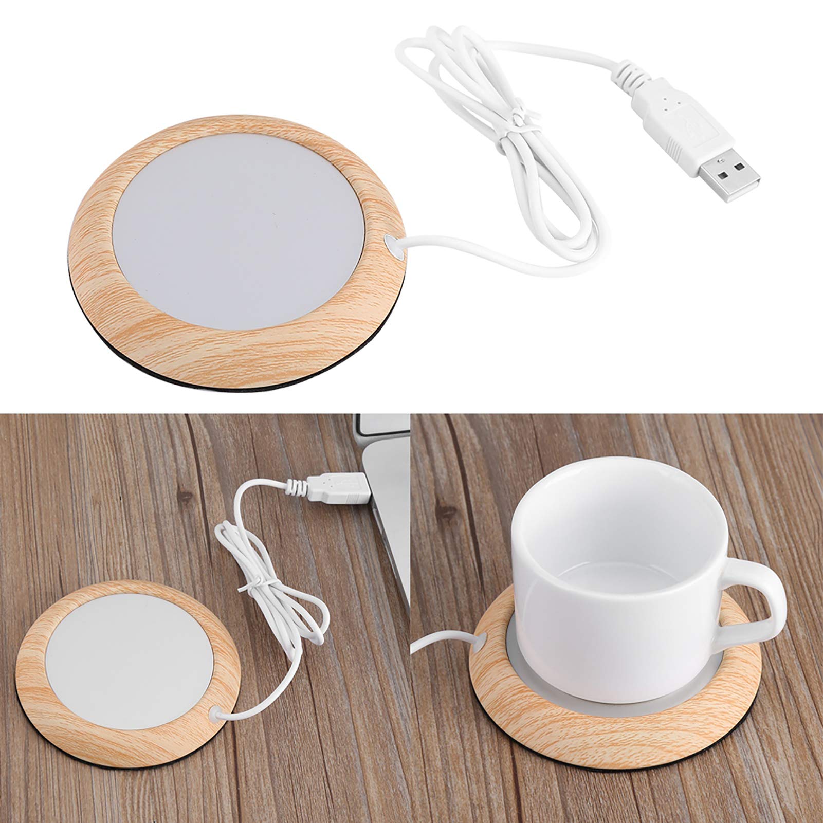 Zerone USB Wood Grain Cup Warmer Heat Beverage Mug Mat Office Tea Coffee Heater Pad Coffee Milk Tea Water Cocoa Office Desk Home Christmas Birthday Lover Black(Light Walnut Grain)