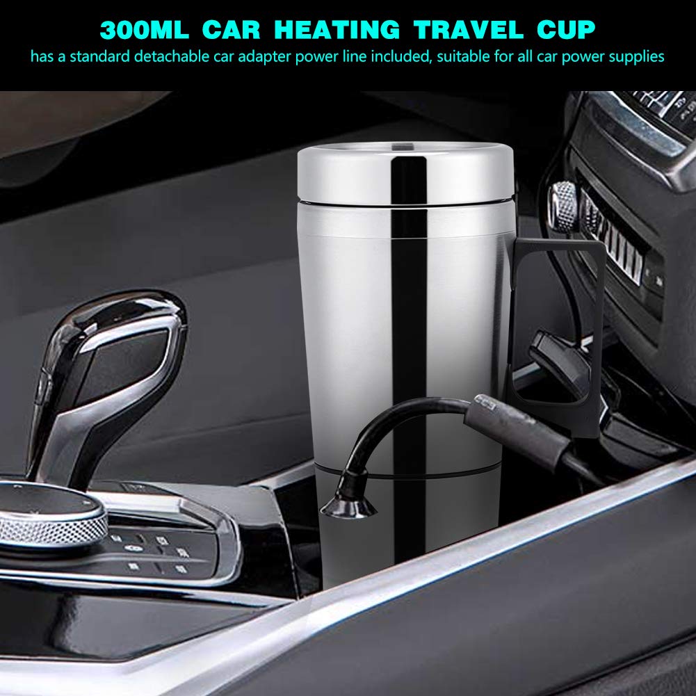 12V/24V 300ml Car Heating Bottle 304 Stainless Steel Electric Cup In-Car Travel Heating Cup for Heating Water Coffee Milk Tea in Travel (24V)