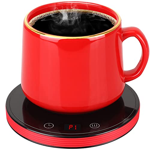 Gormazul Smart Coffee Warmer for Desk 8 Hours Auto Shut-Off Coffee, 3 Temperature Settings, Timing Setting Shut Off After 1-12 Hours Feature, Electric Cup Warmer for Coffee,Tea (Red)