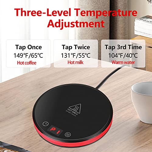 Gormazul Smart Coffee Warmer for Desk 8 Hours Auto Shut-Off Coffee, 3 Temperature Settings, Timing Setting Shut Off After 1-12 Hours Feature, Electric Cup Warmer for Coffee,Tea (Red)