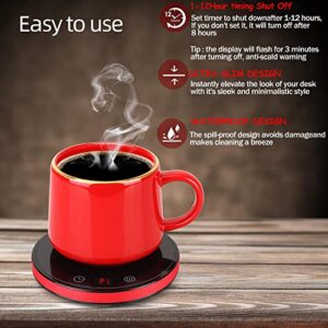 Gormazul Smart Coffee Warmer for Desk 8 Hours Auto Shut-Off Coffee, 3 Temperature Settings, Timing Setting Shut Off After 1-12 Hours Feature, Electric Cup Warmer for Coffee,Tea (Red)