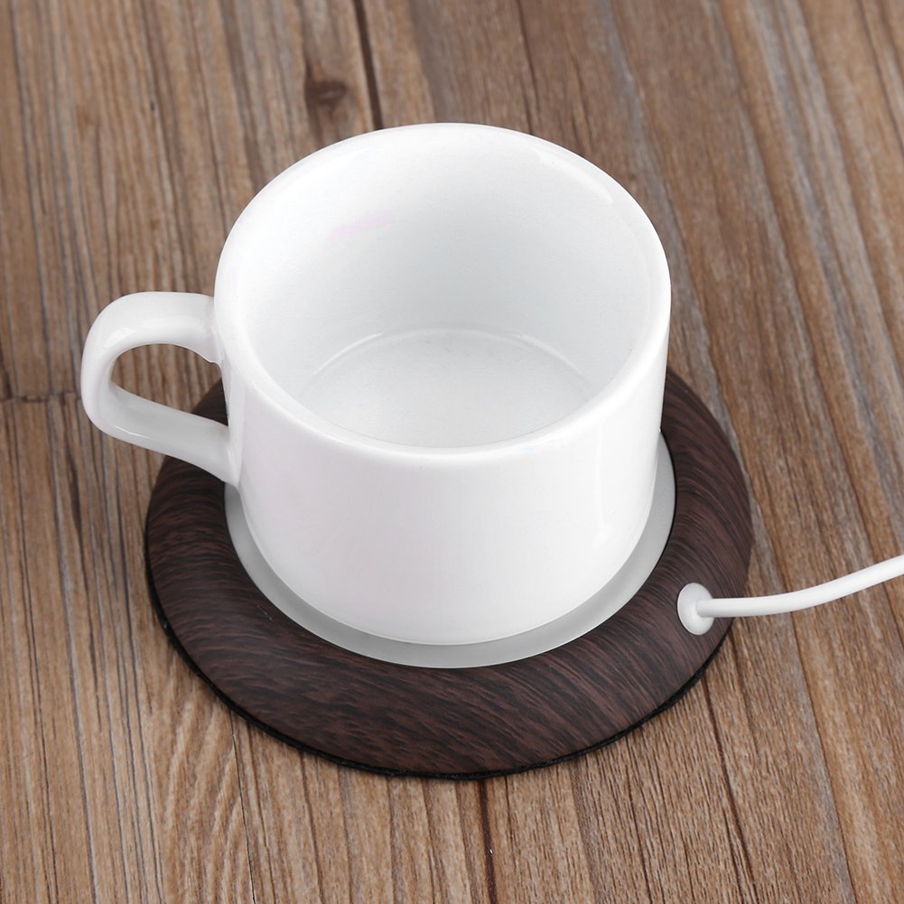 Cup Warmer, Wood Grain Cup Warmer Heat Beverage Mug Mat Office Tea Coffee Plate Tea Mug Heater Pad 5V USB Chargeable for Office Home Domitory