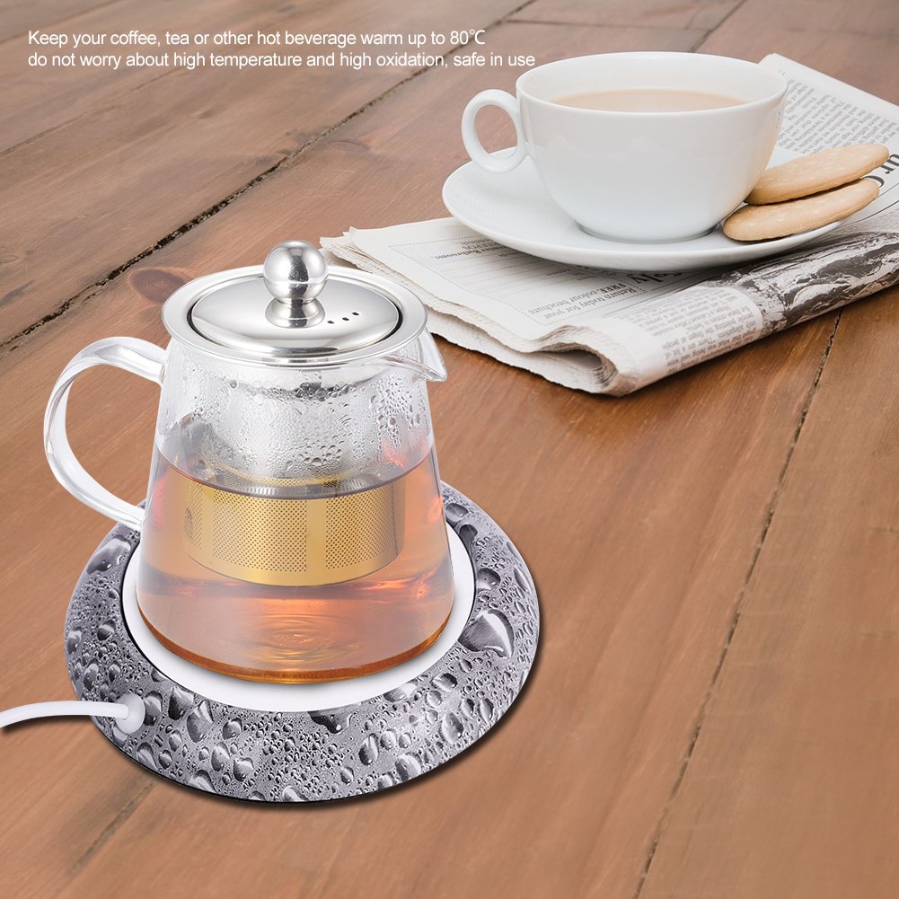 USB Port Beverage Warmer, USB Coaster Warmer USB Wood Grain Cup Warmer Heat Beverage Mug Mat Office Tea Coffee Heater Pad(Water Bead Pattern)