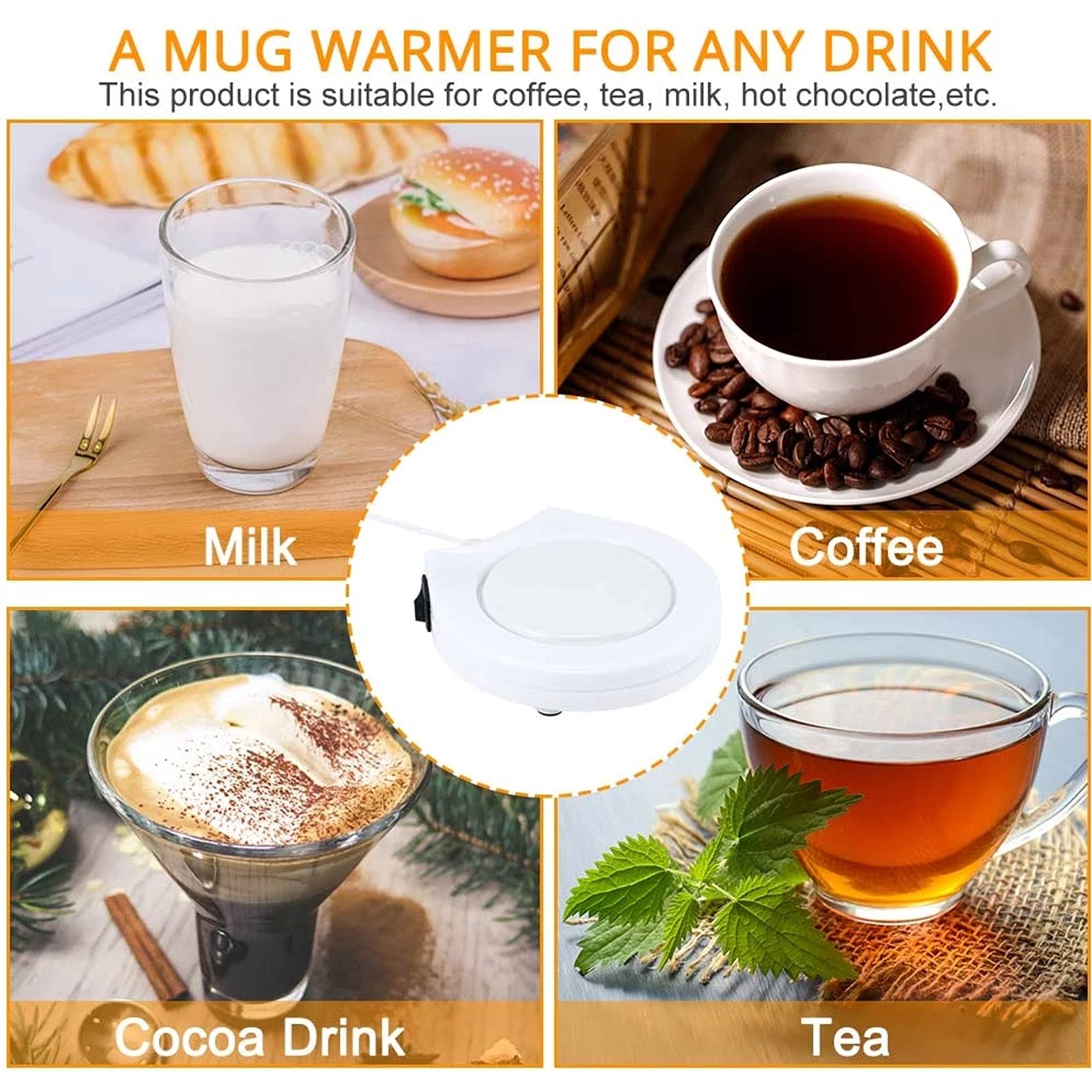 Coffee Mug Warmer, USB Powered Heater Pad ABS + Iron Coffee Heater Pad Light Small 60℃~70℃ Coffee Cup Warmer for Hot Coffee Tea Espresso Milk