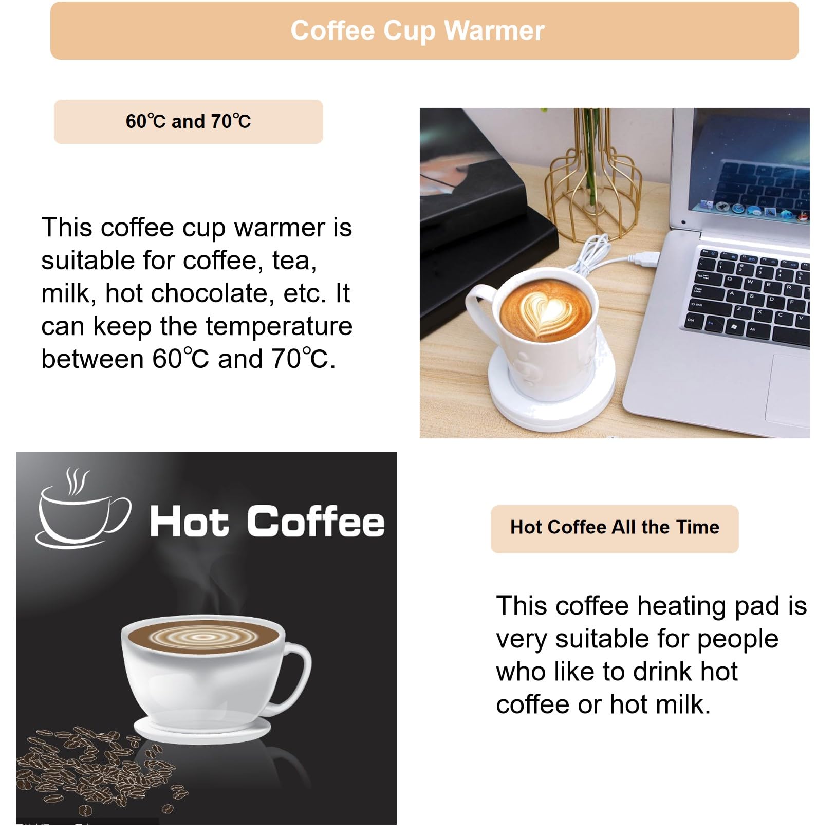 Coffee Mug Warmer, USB Powered Heater Pad ABS + Iron Coffee Heater Pad Light Small 60℃~70℃ Coffee Cup Warmer for Hot Coffee Tea Espresso Milk