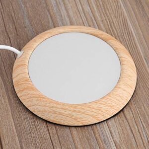 Cup Warmer, Wood Grain Cup Warmer Heat Beverage Mug Mat Office Tea Coffee Plate Tea Mug Heater Pad 5V USB Chargeable for Office Home Domitory