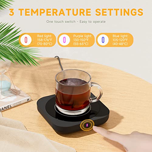 Coffee Mug Warmer, Mug Warmer for Desk, Portable Thermostatic Electric Mug Warmer- 3-Temp Settings & 4H Auto Shut Off Cup Warmer for Coffee, Beverage, Candle, Milk, Tea