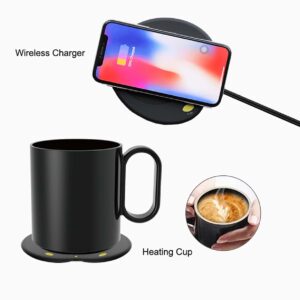 Ebooine Smart Coffee Mug Warmer Self-Heating Cup, 131°F or 104°F Temperature Selection, 12 oz, Black, Fast Wireless Charger Base Automatic Shut Off Function