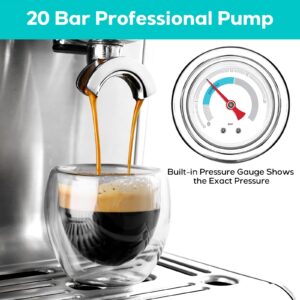 CASABREWS Espresso Machine With Grinder, Professional Espresso Maker With Milk Frother Steam Wand, Barista Latte Machine With Removable Water Tank for Cappuccinos or Macchiatos, Gift for Mom Dad