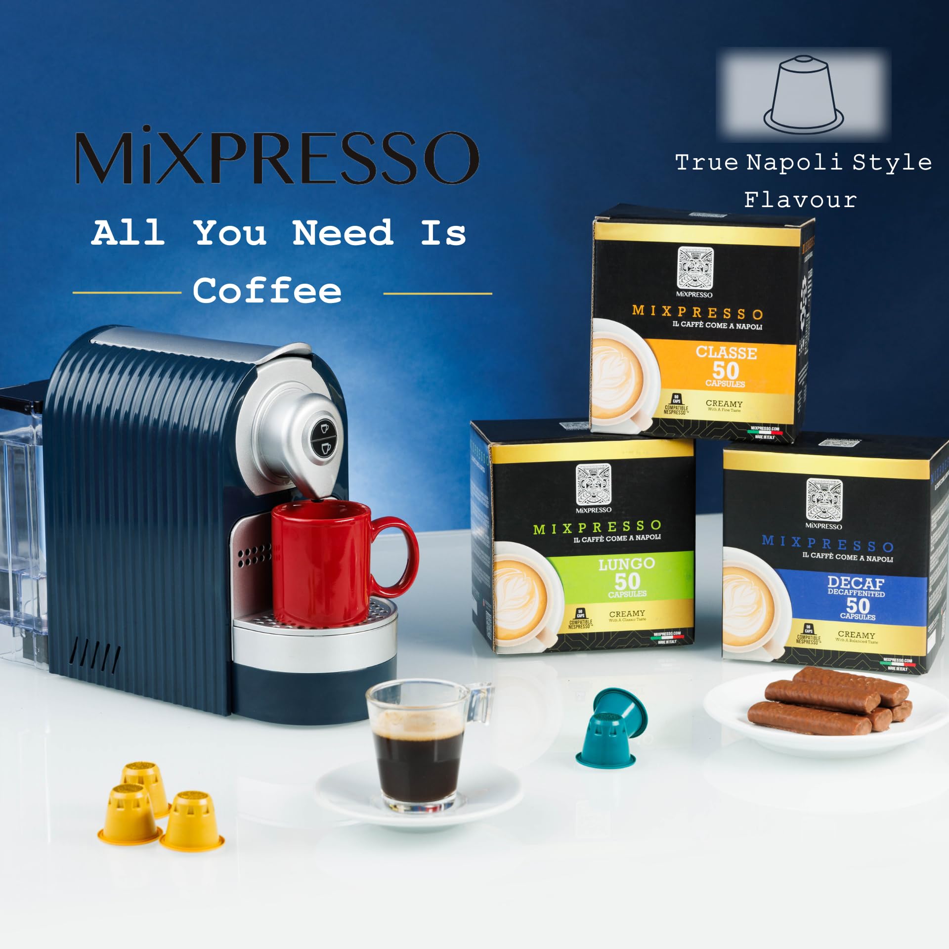 Mixpresso Espresso Machine for Nespresso Compatible Capsule, Single Serve Coffee Maker Programmable for Espresso Pods, Premium Italian 19 Bar High Pressure Pump 27oz 1400w Blue Coffee Maker