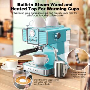 Galanz Retro Espresso Machine with Milk Frother, 15 Bar Pump Professional Cappuccino and Latte Machine, 1.5L Removable Water Tank, Retro Blue, 1350 W