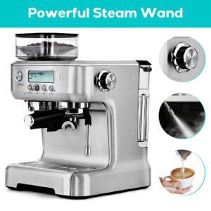 CASABREWS Espresso Machine with Grinder, Professional Espresso Maker with Milk Frother Steam Wand, 20 Bar Barista Cappuccino Machine with LCD Display for Lattes, Gift for Dad Mom Wife or Coffee Lover