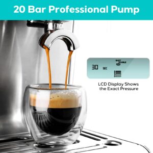 CASABREWS Espresso Machine with Grinder, Professional Espresso Maker with Milk Frother Steam Wand, 20 Bar Barista Cappuccino Machine with LCD Display for Lattes, Gift for Dad Mom Wife or Coffee Lover