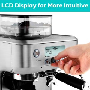 CASABREWS Espresso Machine with Grinder, Professional Espresso Maker with Milk Frother Steam Wand, 20 Bar Barista Cappuccino Machine with LCD Display for Lattes, Gift for Dad Mom Wife or Coffee Lover