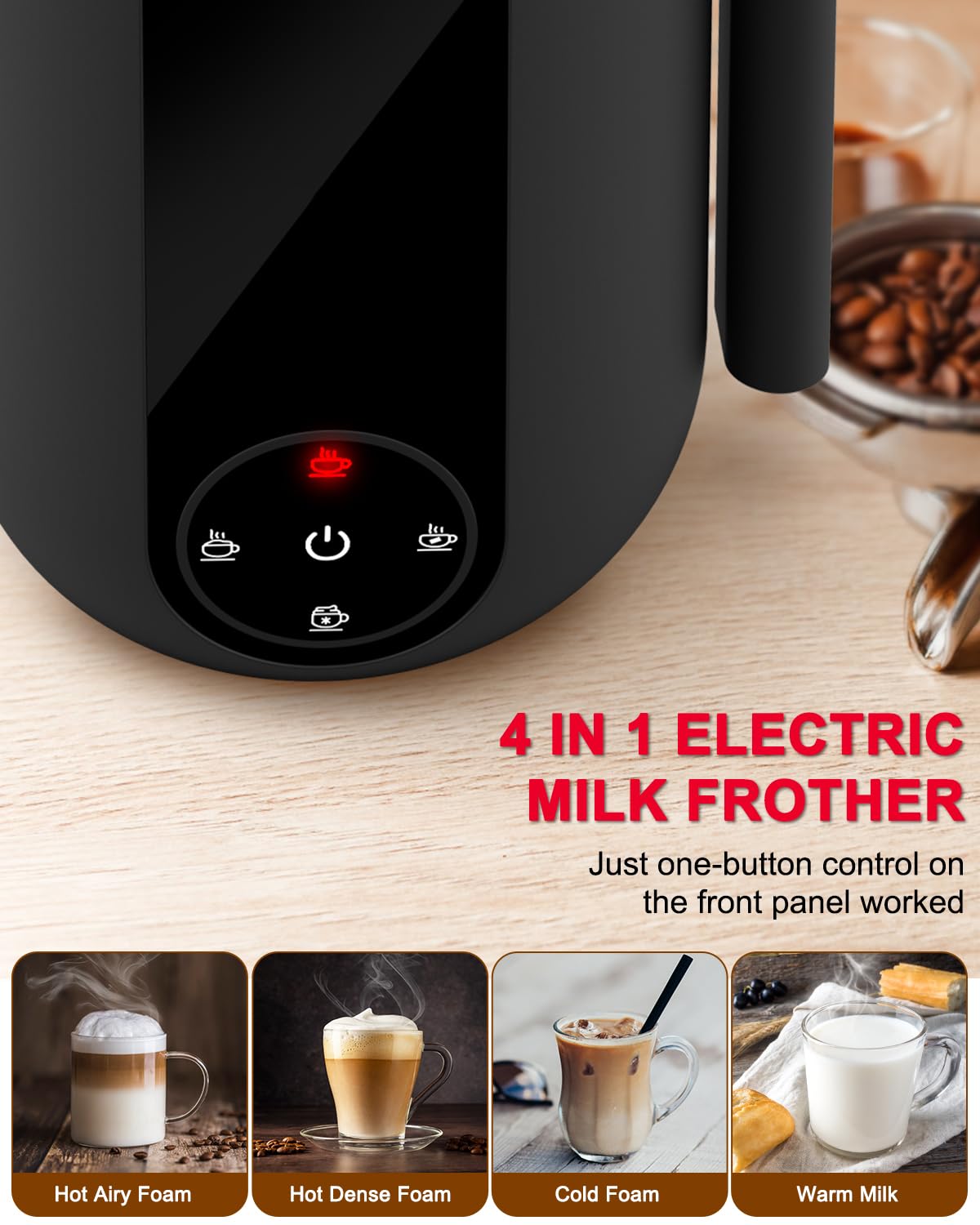 MOFOKEAY Milk Frother, Frother for Coffee, 4 IN 1 Automatic Hot and Cold Foam Maker, Milk Steamer for Latte, Cappuccinos, Macchiato & Hot Chocolate Milk Warmer with Temperature Control & Auto Shut-Off