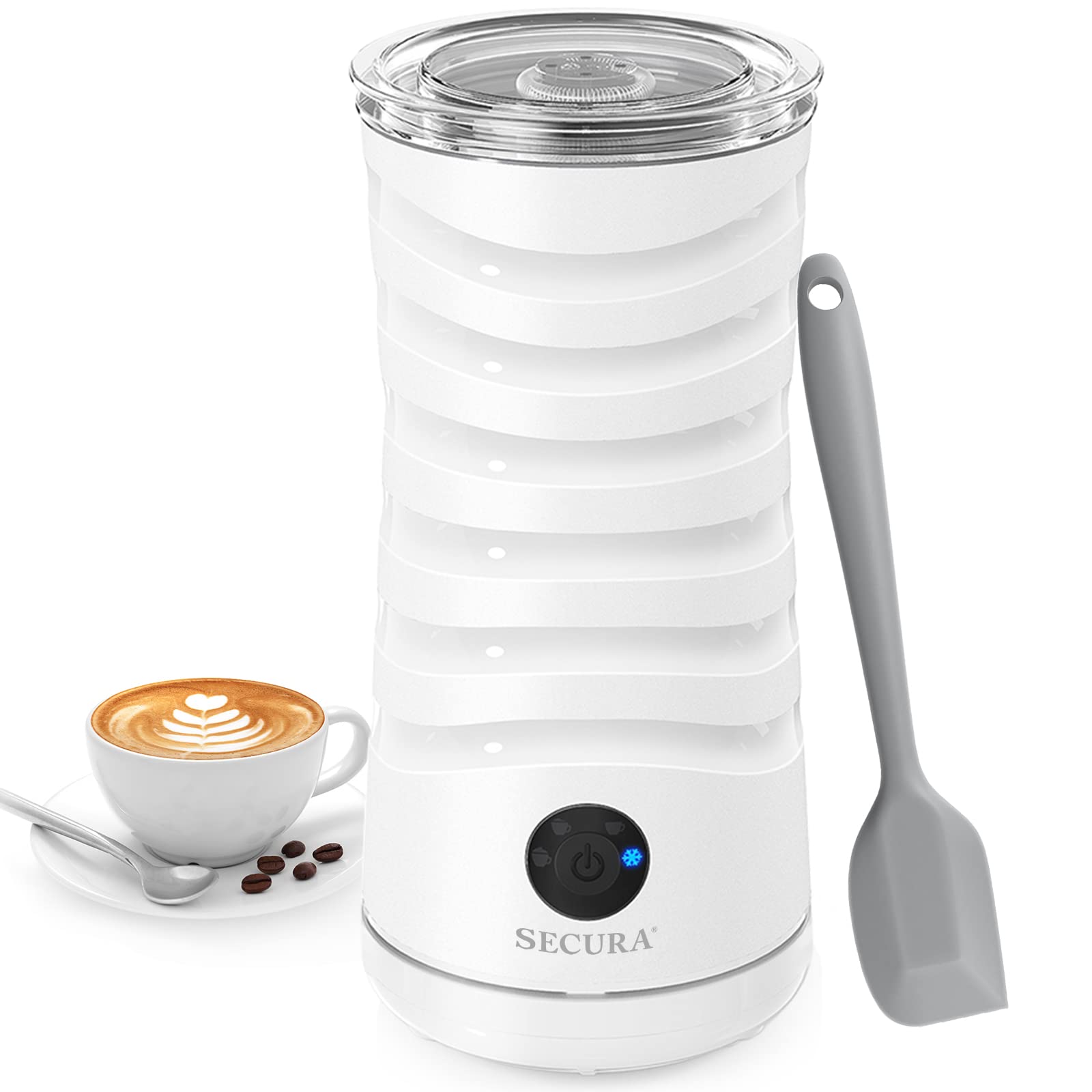 Secura Electric Milk Frother, Automatic Milk Steamer, 4-IN-1 Hot & Cold Foam Maker-8.4oz/240ml Milk Warmer for Latte, Cappuccinos, Macchiato with Silicone Spatula, Silent Operation & Shut-off