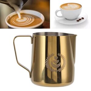 Milk Frother Pitcher, Espresso Steaming Pitchers ,Coffee Machine Accessories ,Wear Proof Eagle Spout Coffee Frother Cup 600ml Scale Inside Resistance for Shop ( Gold)