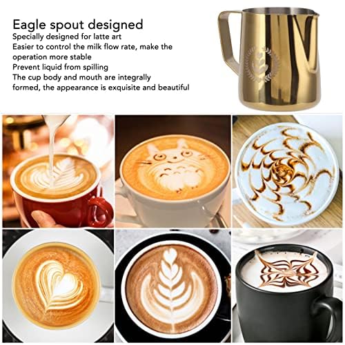 Milk Frother Pitcher, Espresso Steaming Pitchers ,Coffee Machine Accessories ,Wear Proof Eagle Spout Coffee Frother Cup 600ml Scale Inside Resistance for Shop ( Gold)