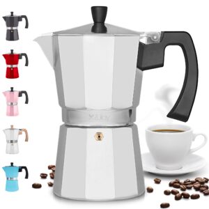 zulay classic italian style 8 espresso cup moka pot, classic stovetop espresso maker for great flavored strong espresso, makes delicious coffee, easy to operate & quick cleanup pot (silver)