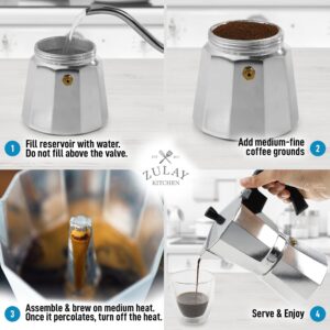 Zulay Classic Italian Style 8 Espresso Cup Moka Pot, Classic Stovetop Espresso Maker for Great Flavored Strong Espresso, Makes Delicious Coffee, Easy to Operate & Quick Cleanup Pot (Silver)