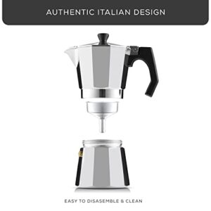 JoyJolt Italian Moka Pot 6 Cup Stovetop Espresso Maker. Aluminum Coffee Percolator Coffee Pot With Heat Resistant Handles! Portable Espresso Maker Camping Coffee Pot, Stove Top Cafetera