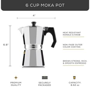 JoyJolt Italian Moka Pot 6 Cup Stovetop Espresso Maker. Aluminum Coffee Percolator Coffee Pot With Heat Resistant Handles! Portable Espresso Maker Camping Coffee Pot, Stove Top Cafetera