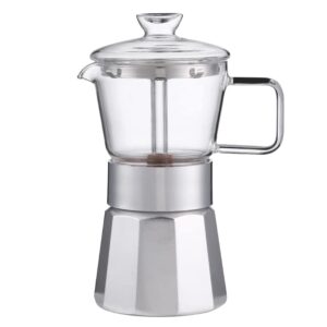 sixaquae moka stovetop espresso maker,crystal glass-top & aluminum espresso moka pot,classic italian coffee maker,120ml(3cup)