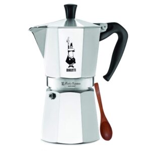 original bialetti 9-espresso cup moka express | espresso maker machine and zonoz wooden small espresso stirring spoon bundle (9-cup, 18.5 fl oz, 550 ml)