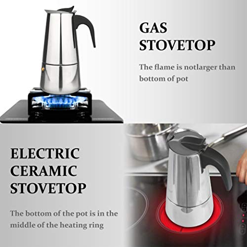 elabo Stovetop Espreeso Machine and Moka Pot for Gas or Electric Ceramic Stovetop, Italian Espresso Coffee Shot Maker for Italian Espresso, Cappuccino and Latte, Stainless Steel 304, 10 Cups