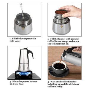 elabo Stovetop Espreeso Machine and Moka Pot for Gas or Electric Ceramic Stovetop, Italian Espresso Coffee Shot Maker for Italian Espresso, Cappuccino and Latte, Stainless Steel 304, 10 Cups