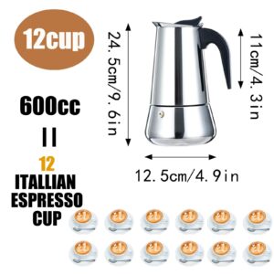 DITOSH 12 Cup 600ML 20oz Stovetop Espresso Maker Stainless Steel Moka Pot Espresso Maker Percolator Italian Coffee Maker Capable Moka Coffee Machine Cafe Percolator Maker for Home Camping