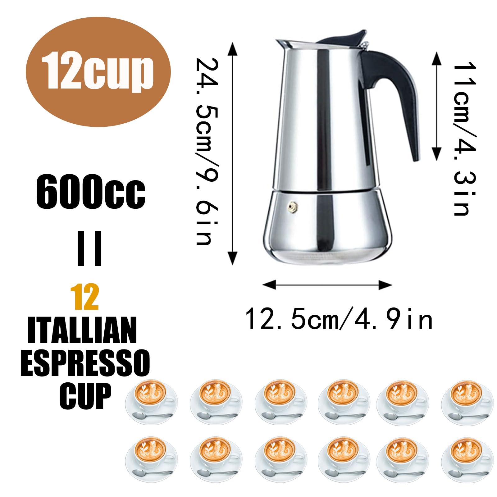 DITOSH 12 Cup 600ML 20oz Stovetop Espresso Maker Stainless Steel Moka Pot Espresso Maker Percolator Italian Coffee Maker Capable Moka Coffee Machine Cafe Percolator Maker for Home Camping