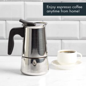 Primula Stainless Steel Stovetop Espresso Coffee Maker, 4-Cup, 3.5"D x 5"W x 7"H, Black Handle