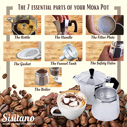 Sisitano Espresso Maker, 9oz Moka Pot 6 expresso cups, Greca Coffee Maker, Cafetera Cuban Coffee Maker, Percolator Coffee Pot, Electric/Gas Stovetop Espresso Maker inspired by Italian Coffee Makers