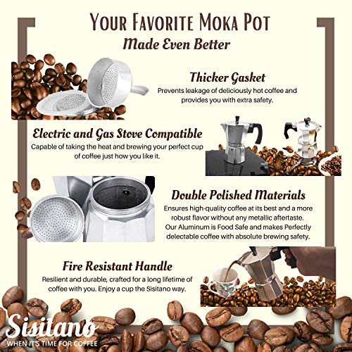 Sisitano Espresso Maker, 9oz Moka Pot 6 expresso cups, Greca Coffee Maker, Cafetera Cuban Coffee Maker, Percolator Coffee Pot, Electric/Gas Stovetop Espresso Maker inspired by Italian Coffee Makers