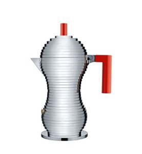 alessi mdl02/6 r pulcina stove top espresso 6 cup coffee maker in aluminum casting handle and knob in pa, red