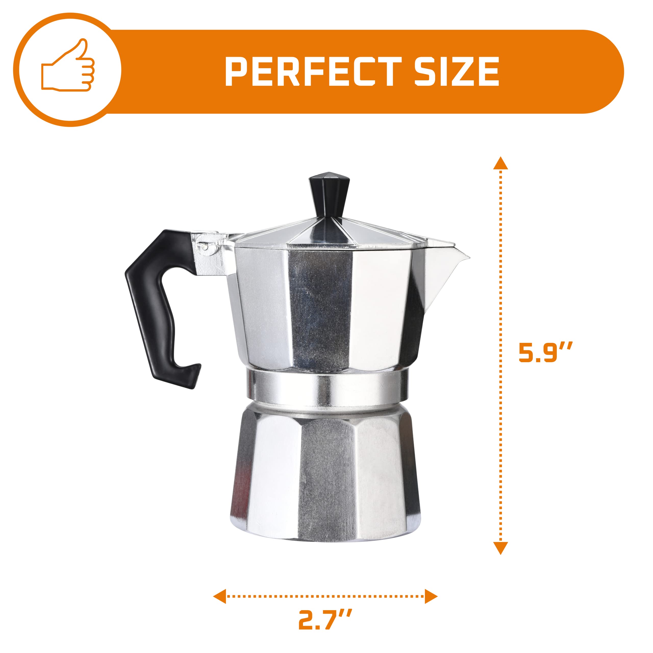 Bruntmor Espresso Coffee Maker - Manual Espresso Coffee Machine - Portable Coffee Brewer, Moka Pot, Coffee Percolator - Stovetop Coffee Maker for Espresso, Coffee or Cappuccino - Small Coffee Pot