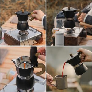 Moka Pot, Stovetop Espresso Maker Italian Coffee Maker Coffee Pot 6 cup/10 OZ Aluminium Stovetop Camping Espresso Maker Manual Cuban Coffee Percolator for Cappuccino or Latte（black）