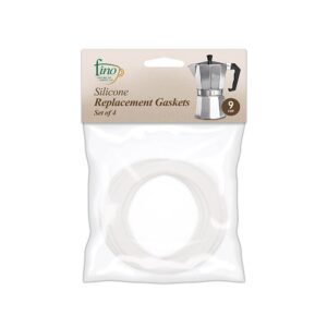 fino replacement gasket for 9-cup stovetop espresso coffee maker, silicone, set of 4