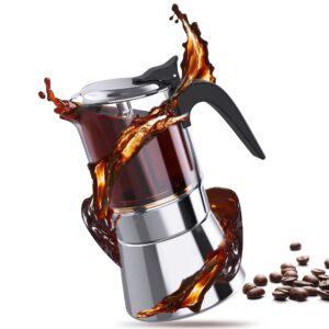 rainbean italian expresso maker, moka pot, stovetop coffee makers, stainless steel coffee maker, suitable for induction hob, 240ml/8.5oz/4 cup (espresso cup=50ml)