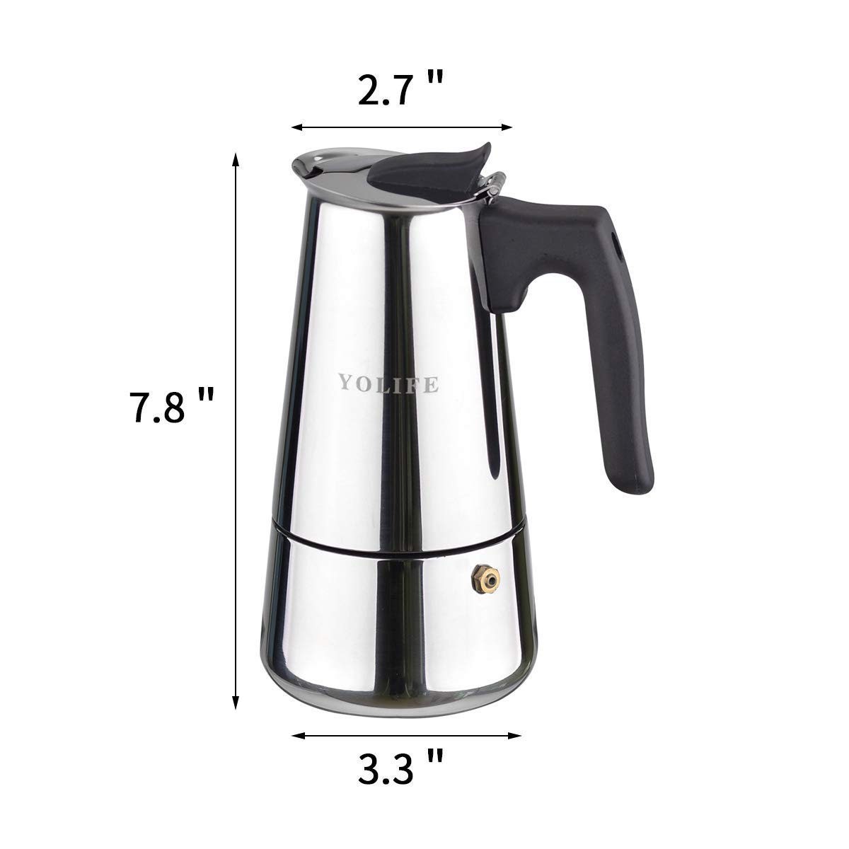 YOLIFE Stovetop Espresso Maker, Italian Moka Pot, 6 Cups/ 300 ml/10 oz (espresso cup=50ml) Stainless Steel Greca Cafe Maker Suitable for Induction Home Office Camping Cookers